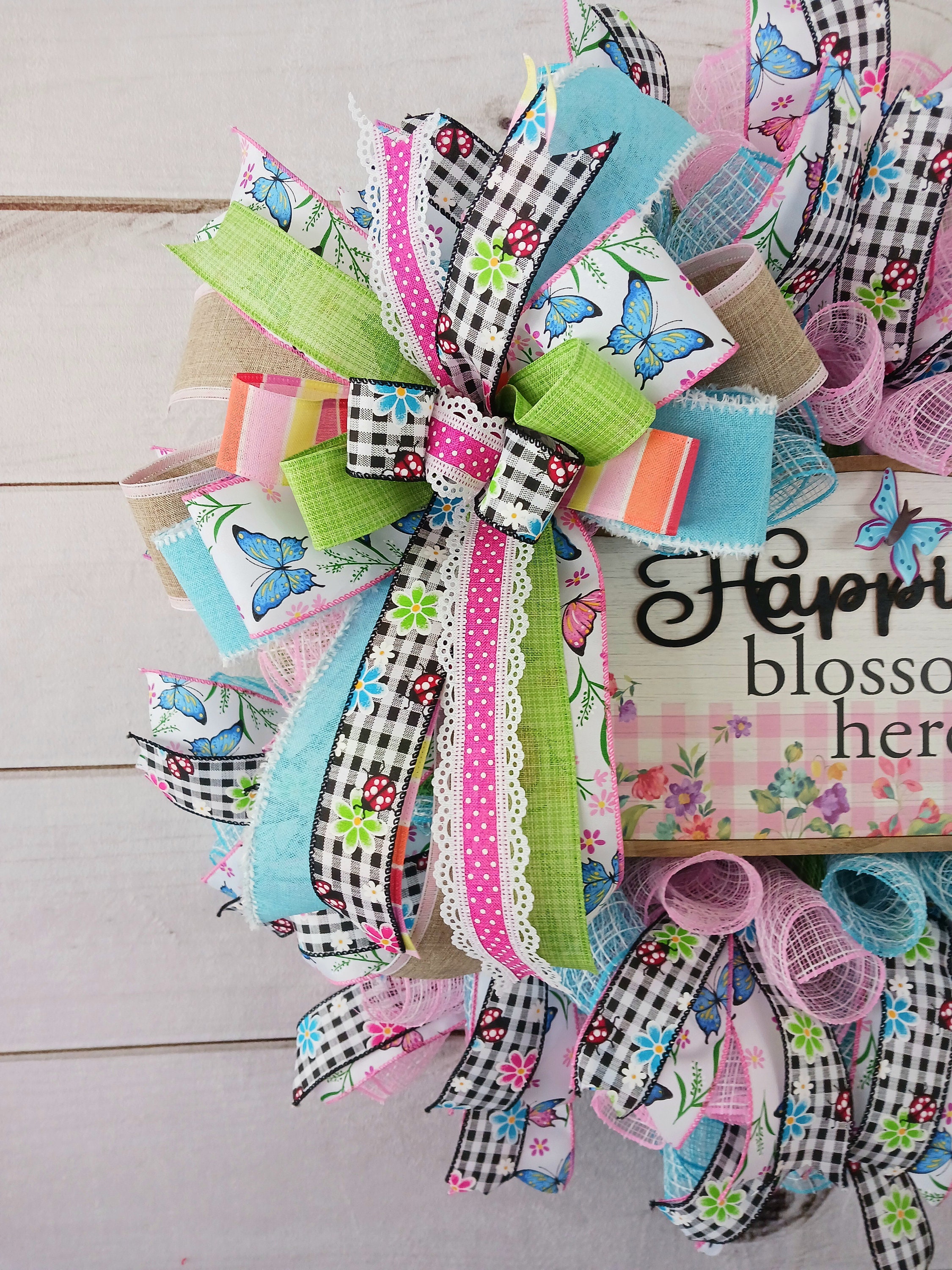 Colorful Spring Wreath, Spring Mesh Wreath, Butterfly Spring Wreath ...