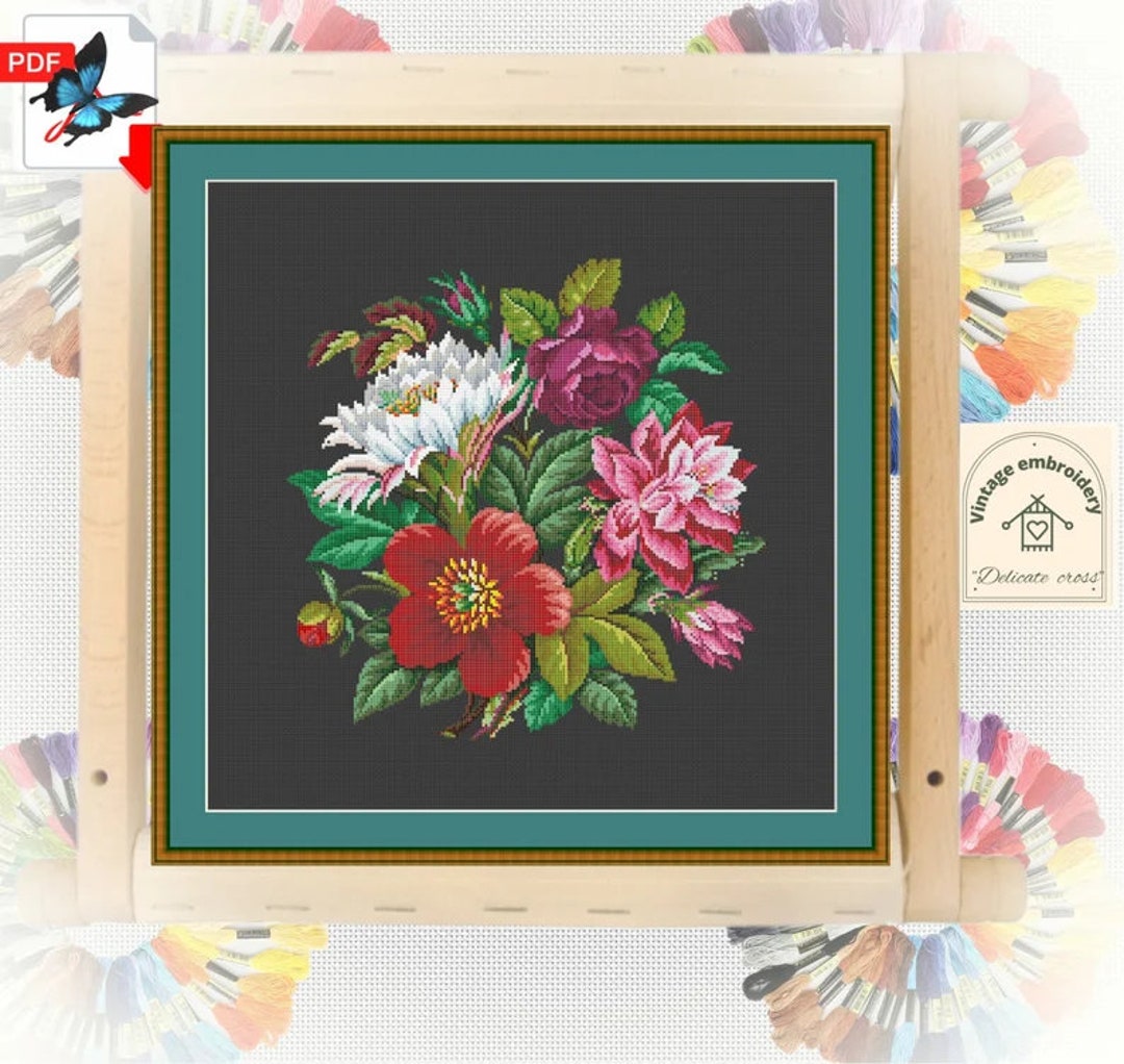 Vintage Flowers Cross Stitch Pattern, Vintage Embroidery Designs ...