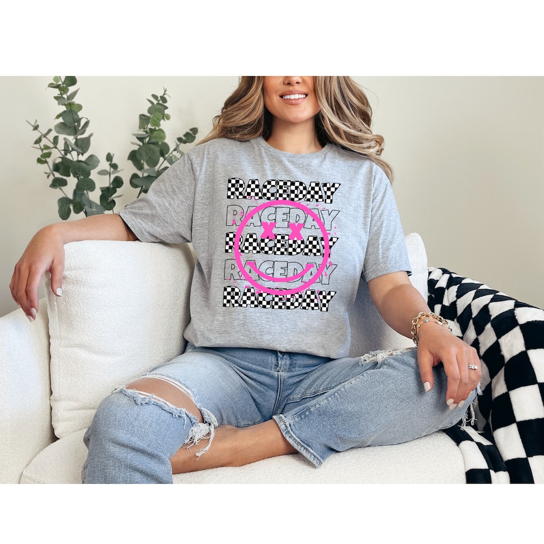 Checkered Raceday Smiley Tee, Dirt Track Motocross Tee, Racing Tee ...