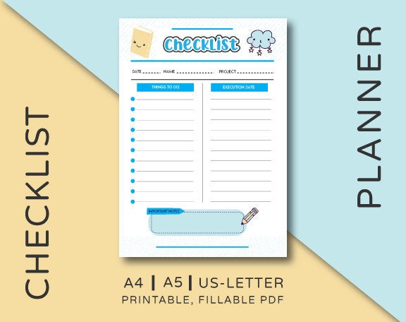 Editable Checklist Palnner, Printable - Etsy