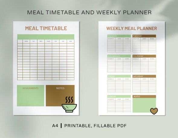 Meal Timetable and Weekly Meal Planner Available With Ready to - Etsy