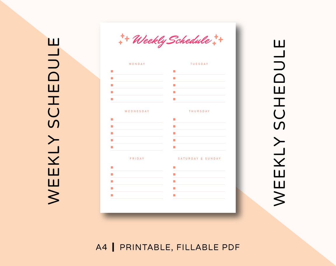 Weekly Schedule and Weekly Planner - Etsy