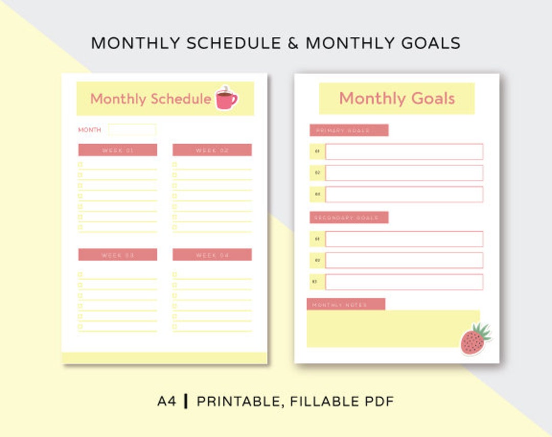Monthly Schedule and Monthly Planner, A4, Printable PDF - Etsy