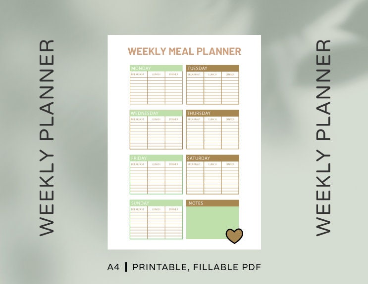 Meal Timetable and Weekly Meal Planner Available With Ready to - Etsy