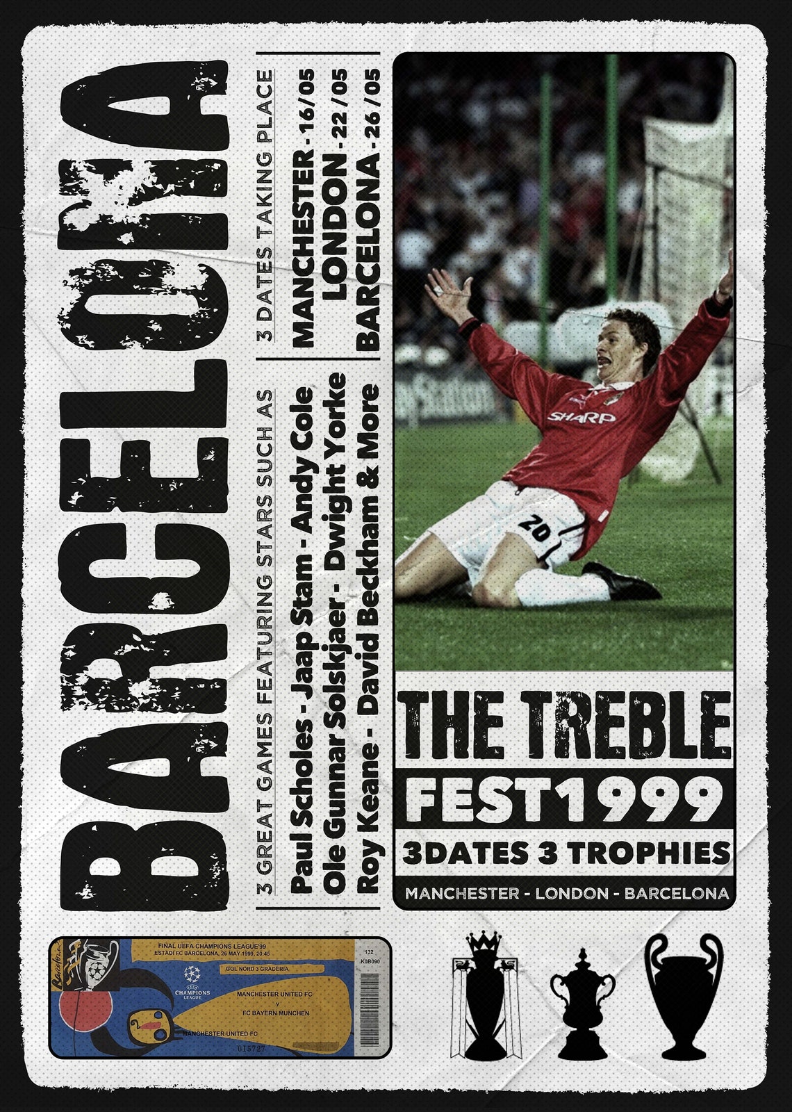 Manchester United "the Treble" Barcelona Print - Etsy
