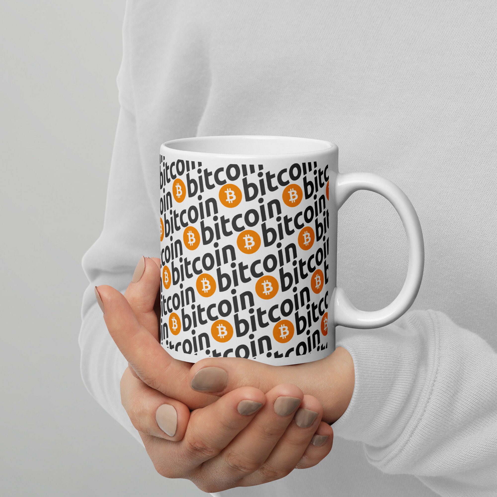 Bitcoin Mug With Tiled Logo White Glossy Mug Bitcoin - Etsy