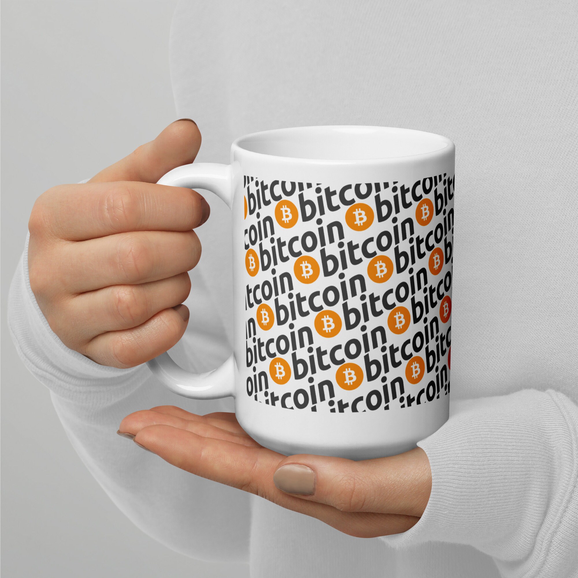 Bitcoin Mug With Tiled Logo White Glossy Mug Bitcoin - Etsy