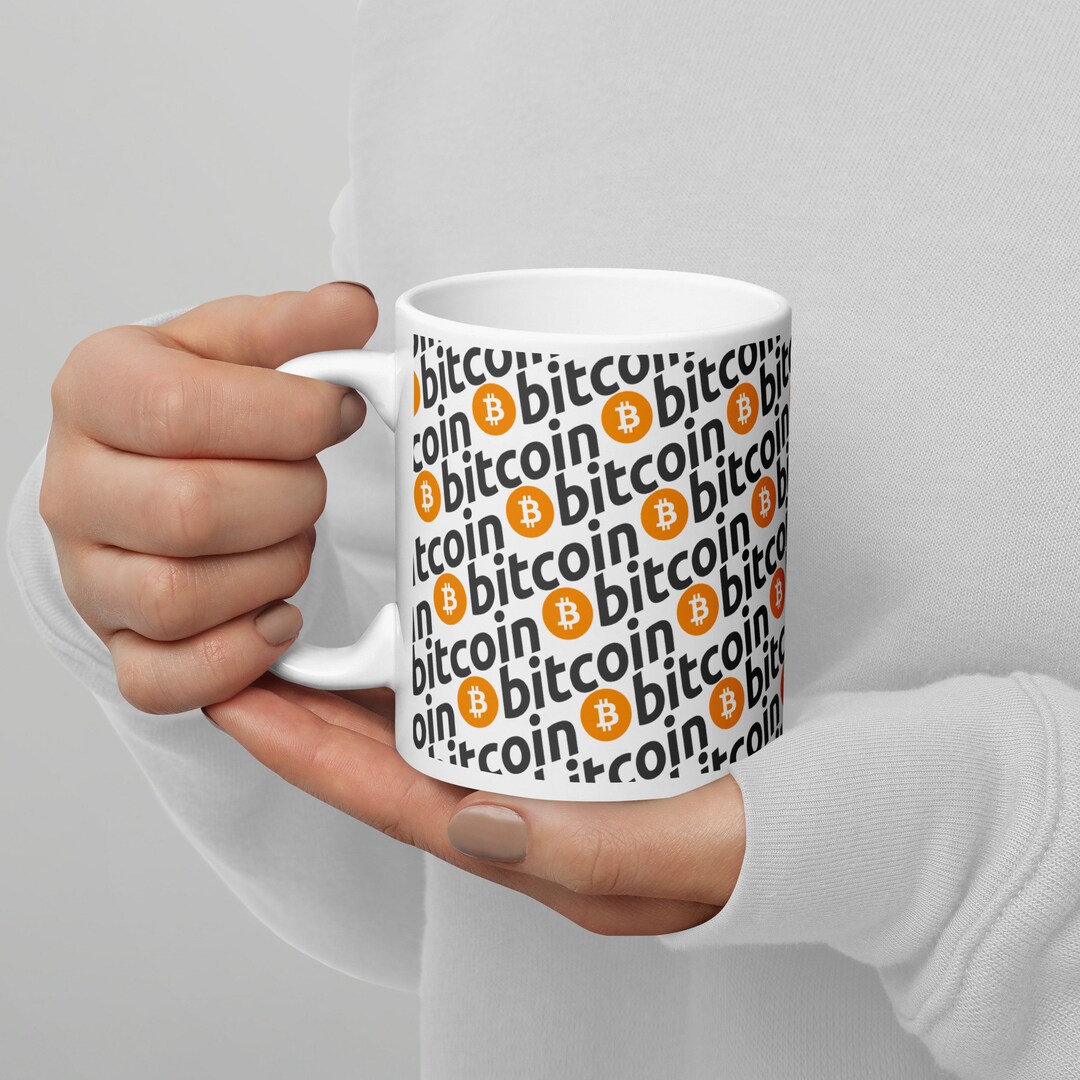 Bitcoin Mug With Tiled Logo White Glossy Mug Bitcoin - Etsy