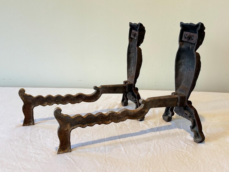 Vintage Cast Iron Owl Form Fireplace Andirons With Glass Ruby Eyes - Etsy