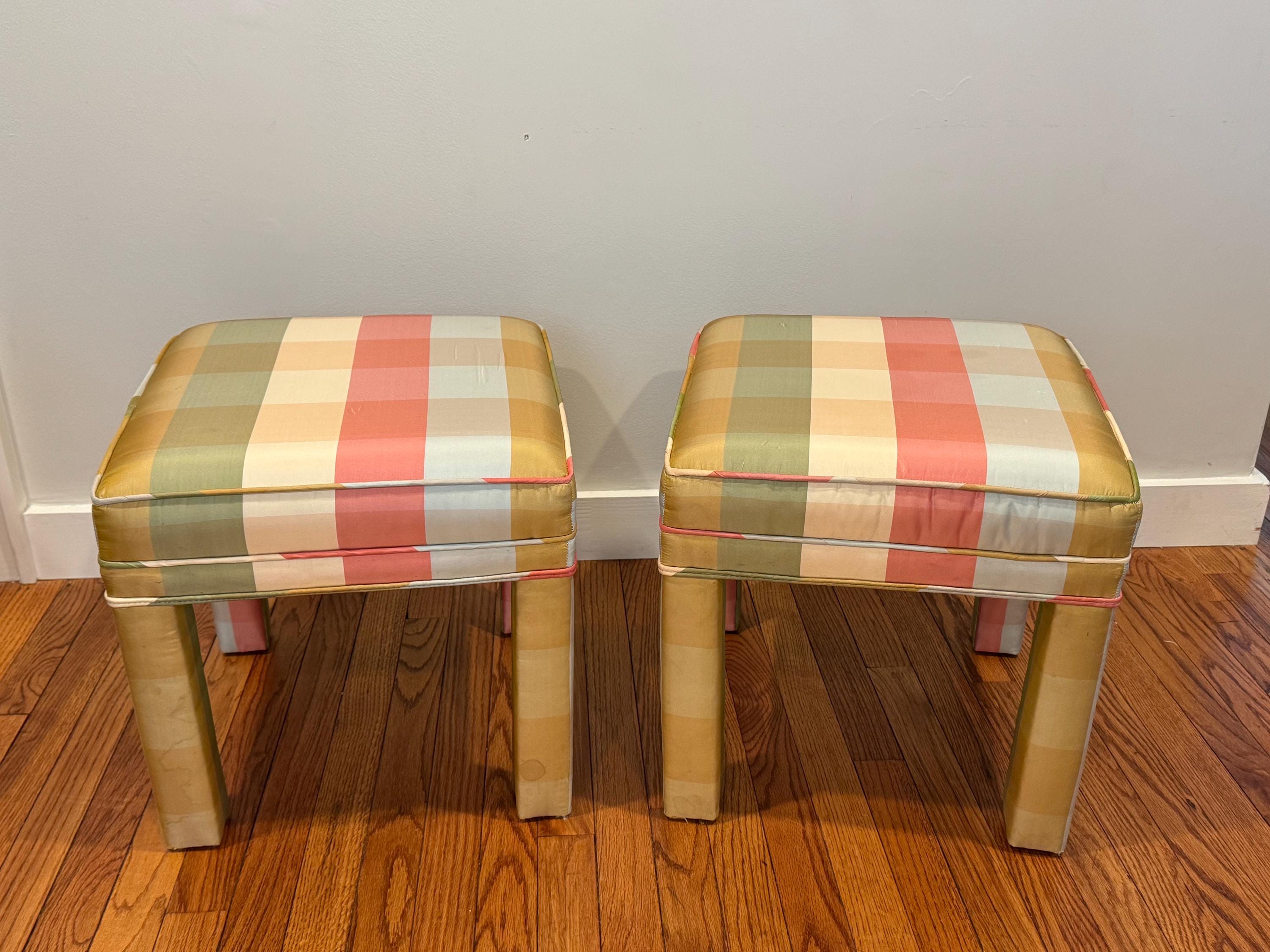 Pair of Plaid Silk Ottoman Stools - Etsy