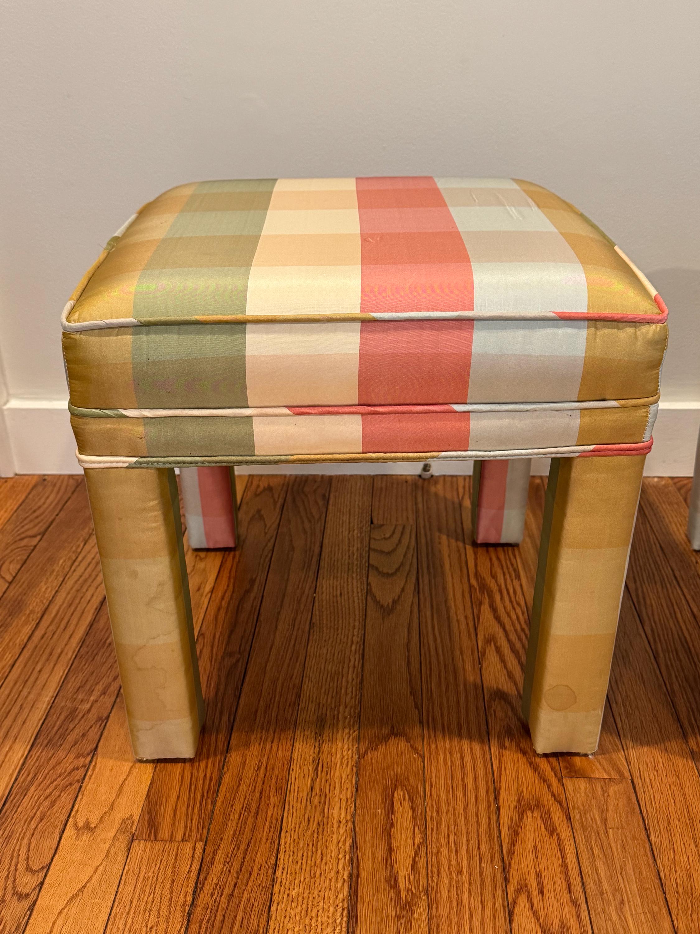 Pair of Plaid Silk Ottoman Stools - Etsy