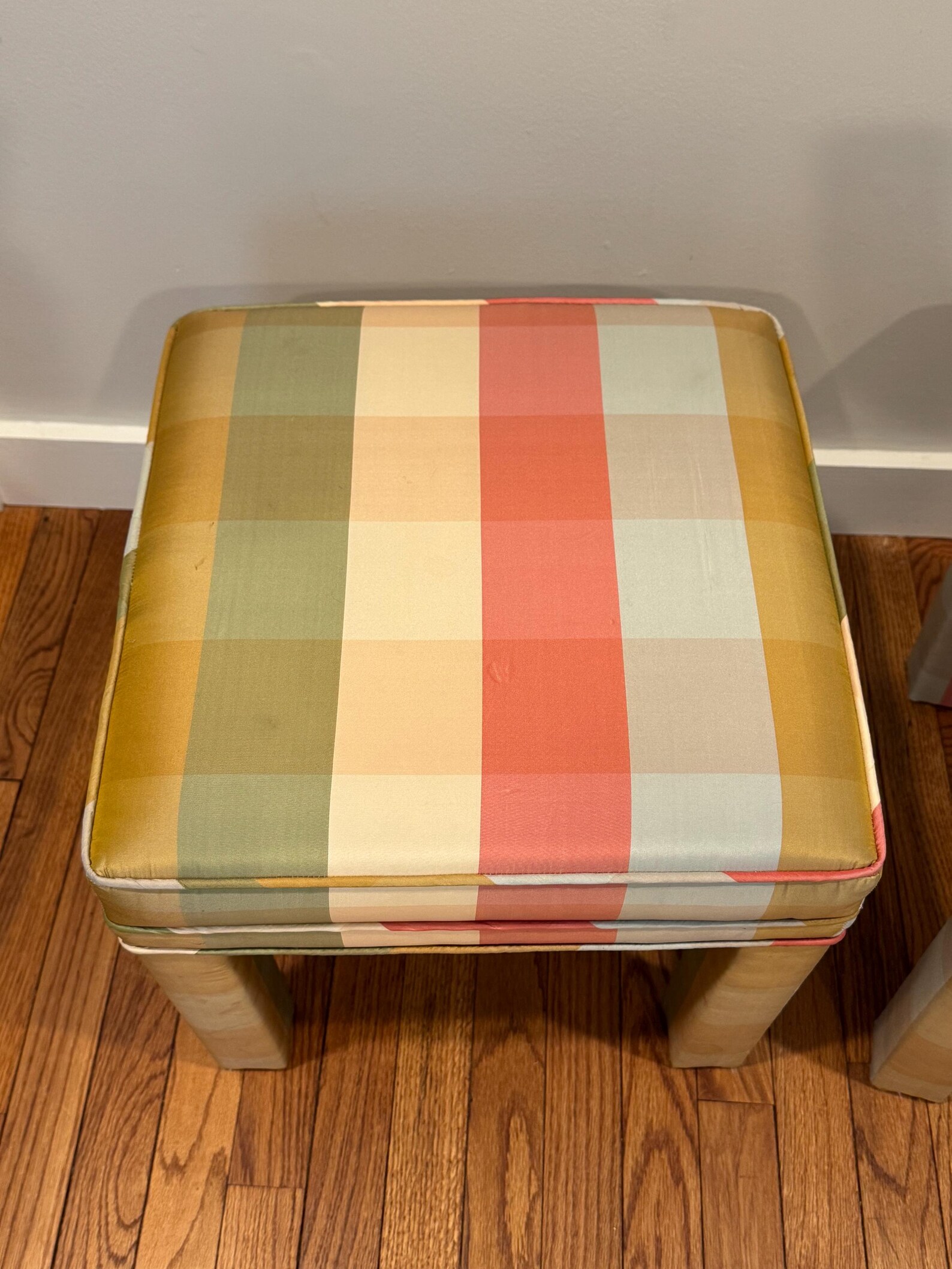 Pair of Plaid Silk Ottoman Stools - Etsy