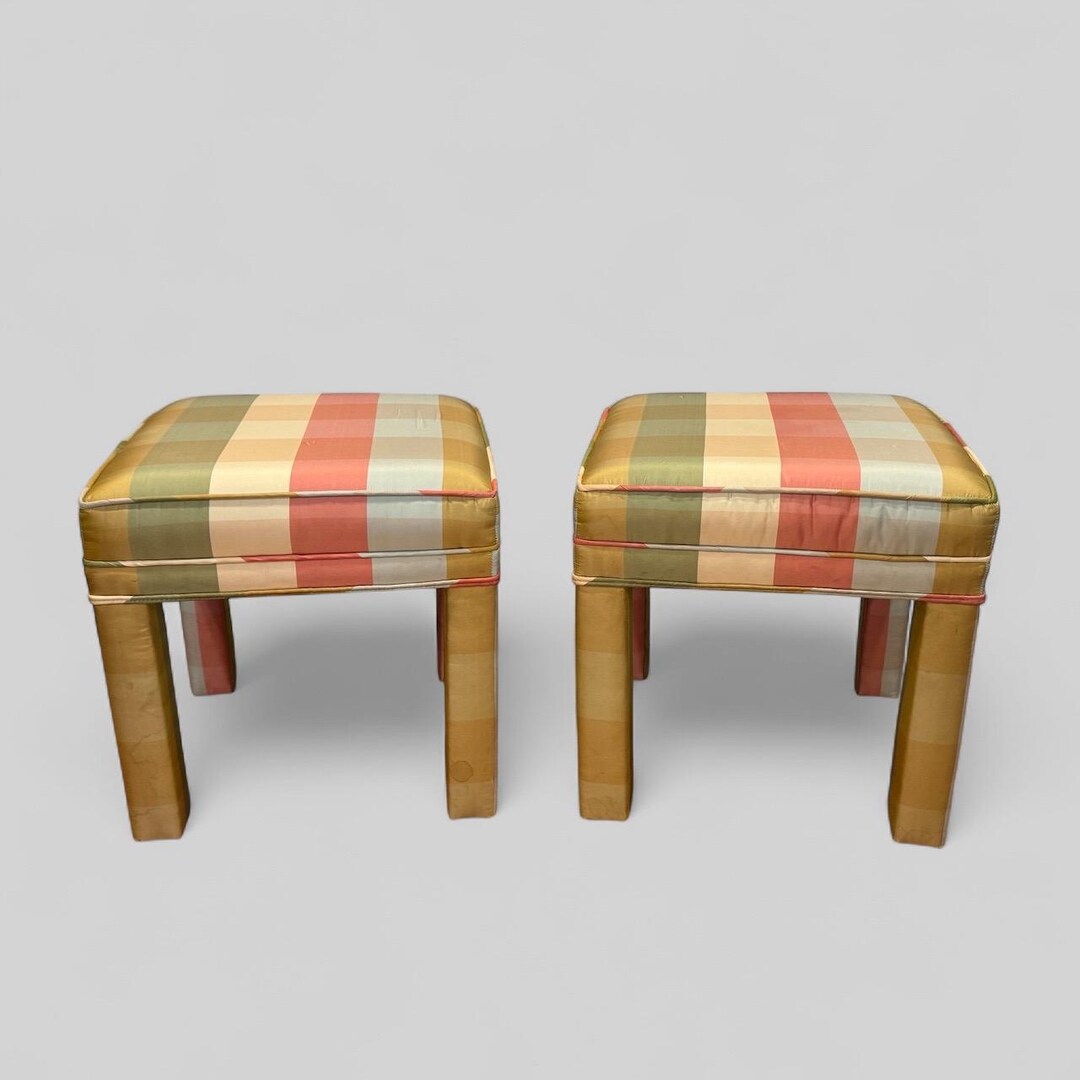 Pair of Plaid Silk Ottoman Stools - Etsy