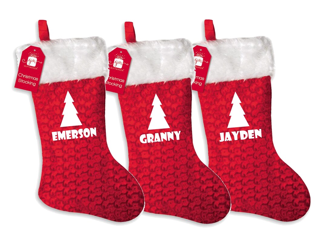 PERSONALISED: Your Name Christmas Tree Print Xmas Stocking Sock , Santa ...