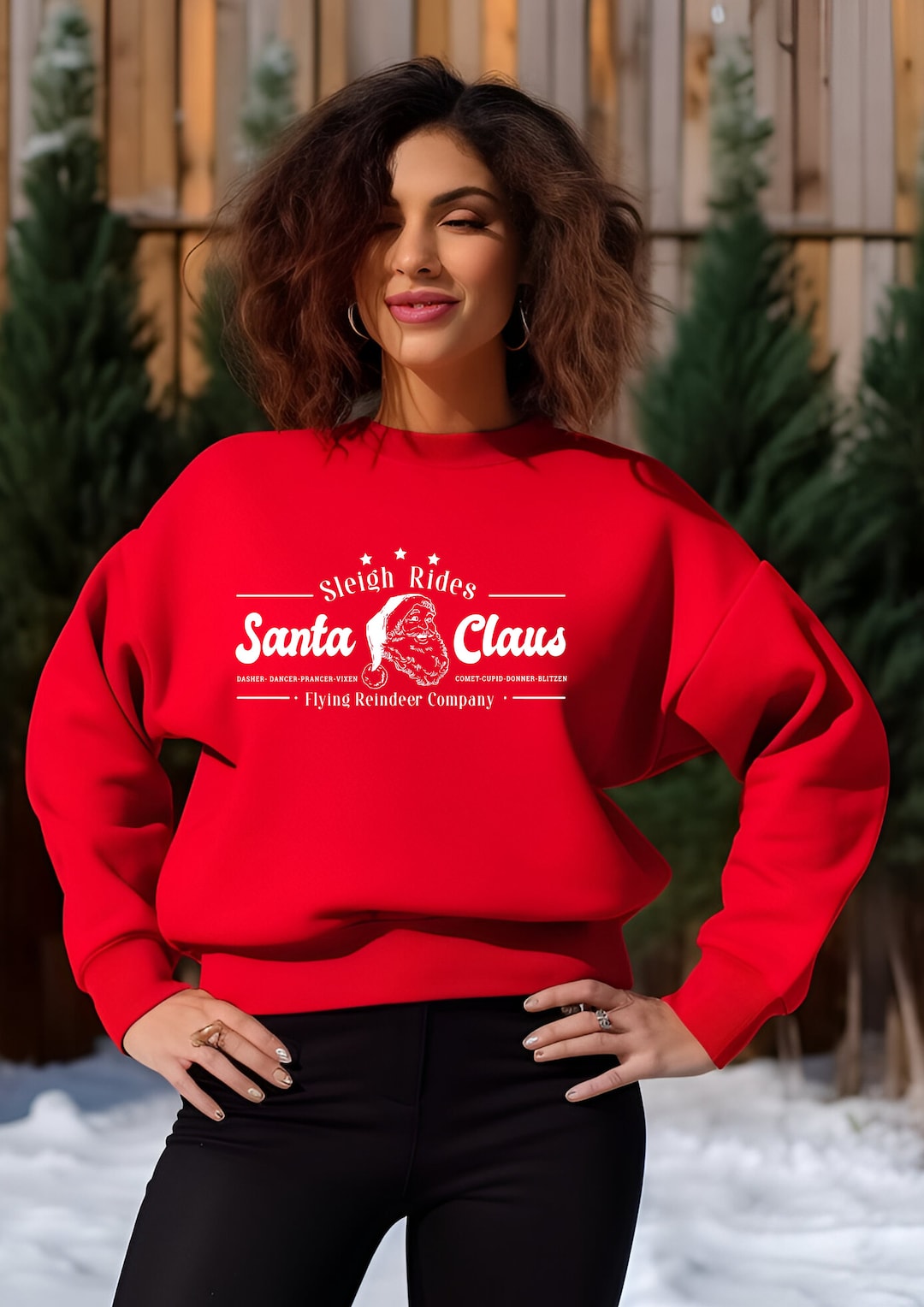 Santa Claus Sleigh Rides Reindeer Names Xmas Christmas Sweater ...