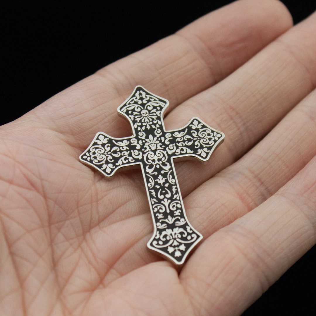 Gothic Cross Enamel Pin | Ornate Silver Plated | Witchy Gift | Goth ...