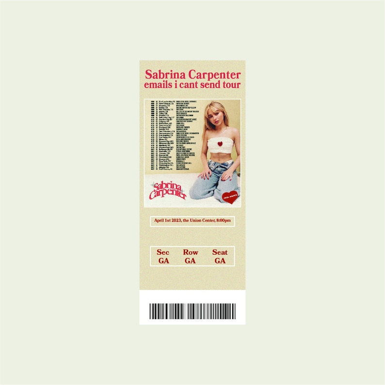 Sabrina Carpenter Emails I Can't Send Tour Ticket - Etsy