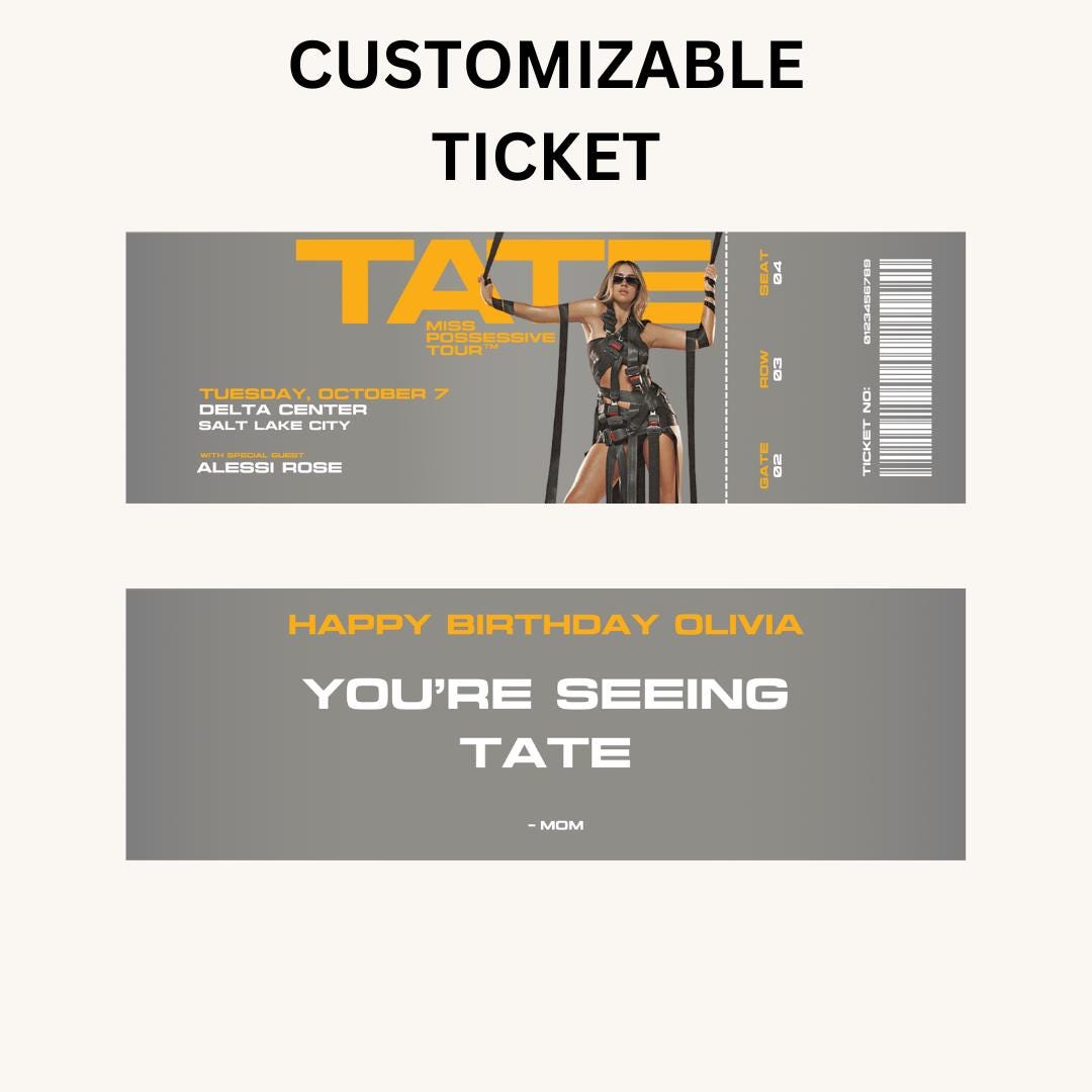 Printable TATE MCRAE Ticket, Miss Possessive 2025 Tour, Printable ...