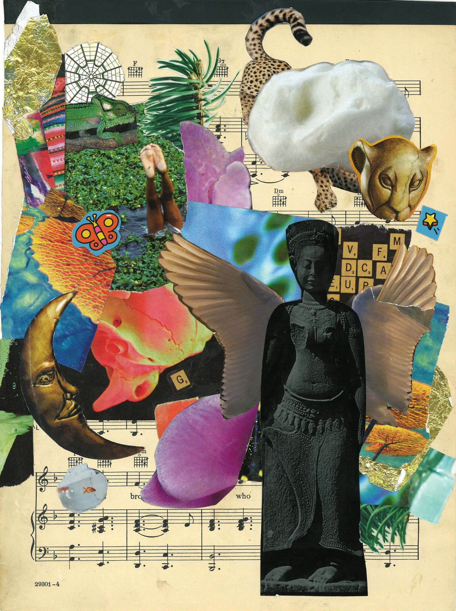 Original Handmade Surrealist Paper Collage Print With Moon and Winged ...