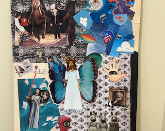 Original Handmade Paper Surrealist Collage With Bird Woman, Cityscape ...