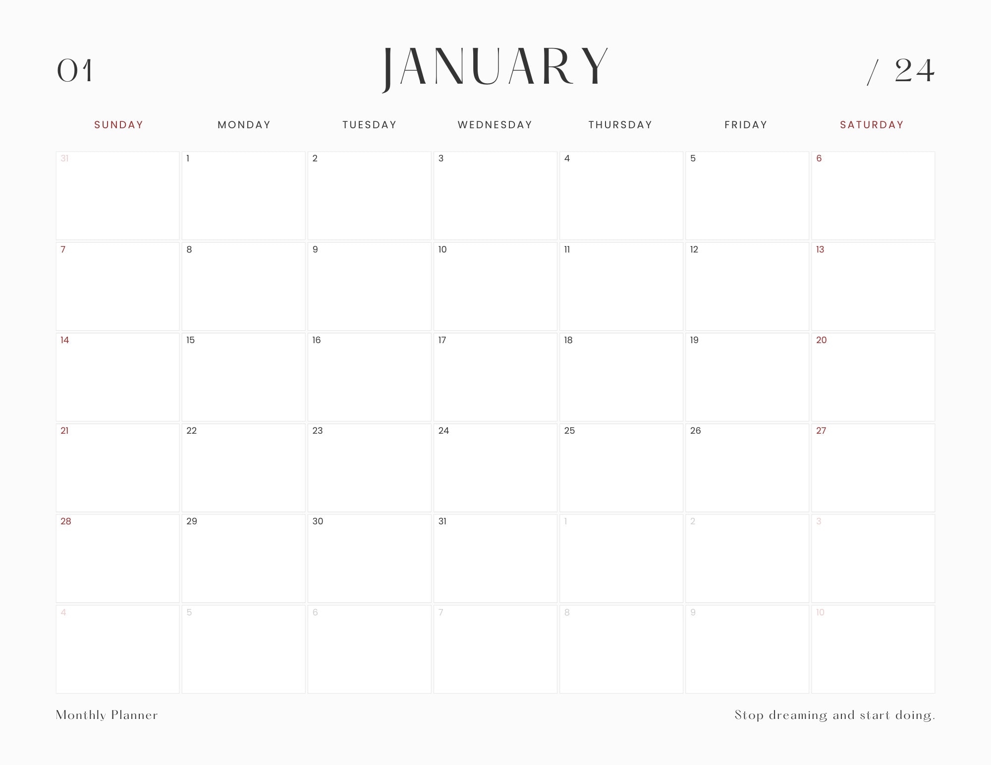 Printable Grey and White Minimalist Clean 2024 Yearly/monthly - Etsy