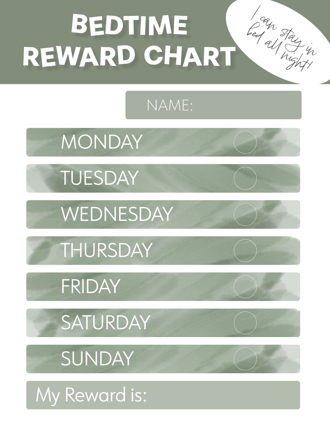 Bedtime Reward Chart, Kids, Reward Chart, Printable Reward Chart, Kids ...