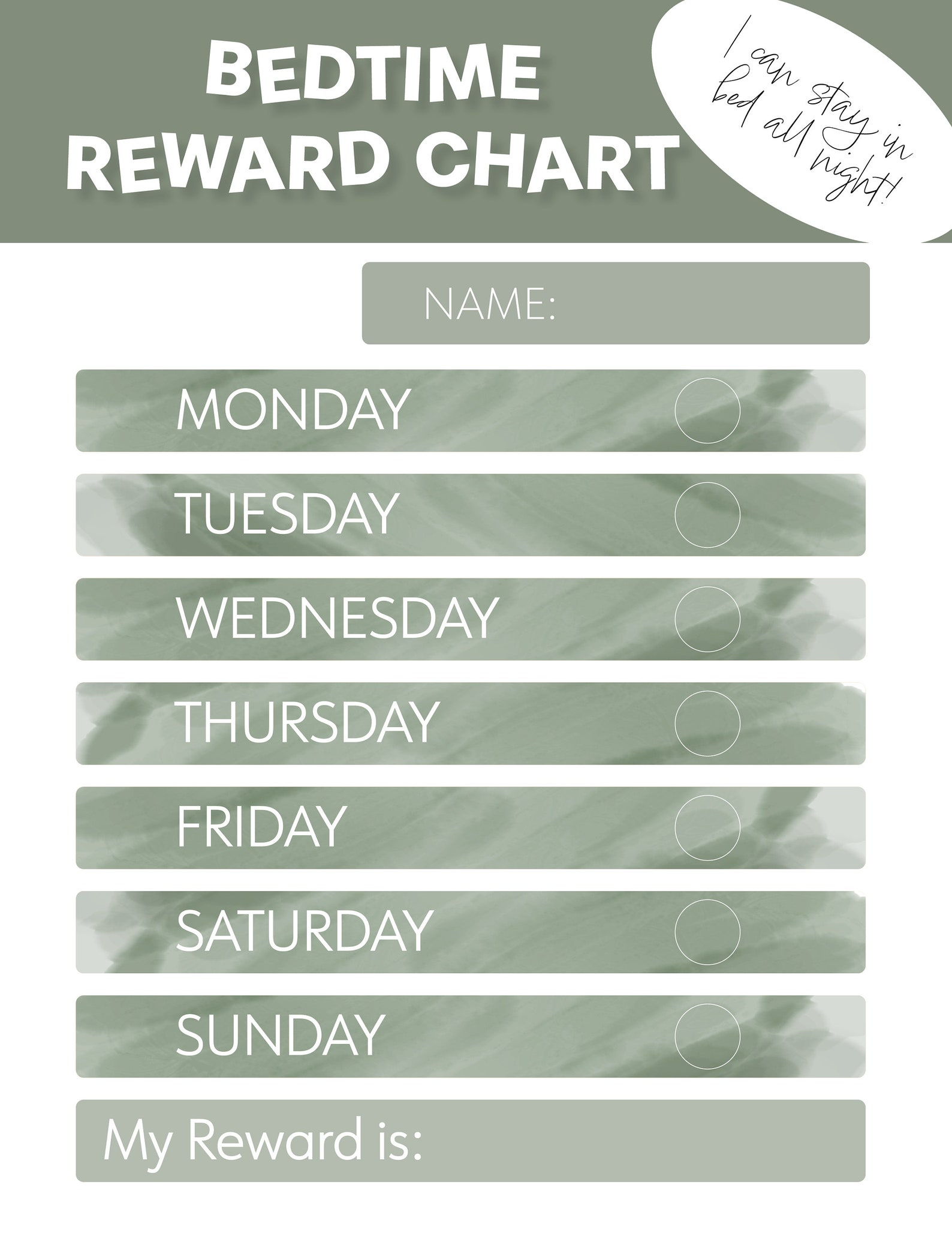 Bedtime Reward Chart, Kids, Reward Chart, Printable Reward Chart, Kids ...