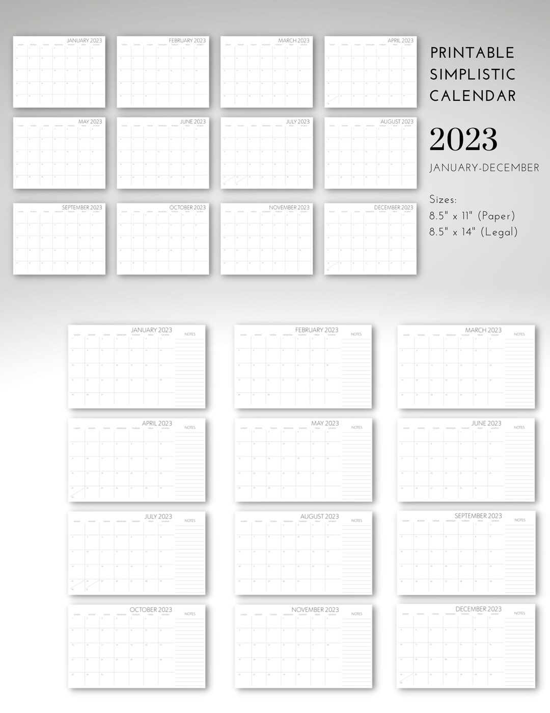 Printable Simplistic Calendar 2023-2024 Yearly/monthly Calendar ...