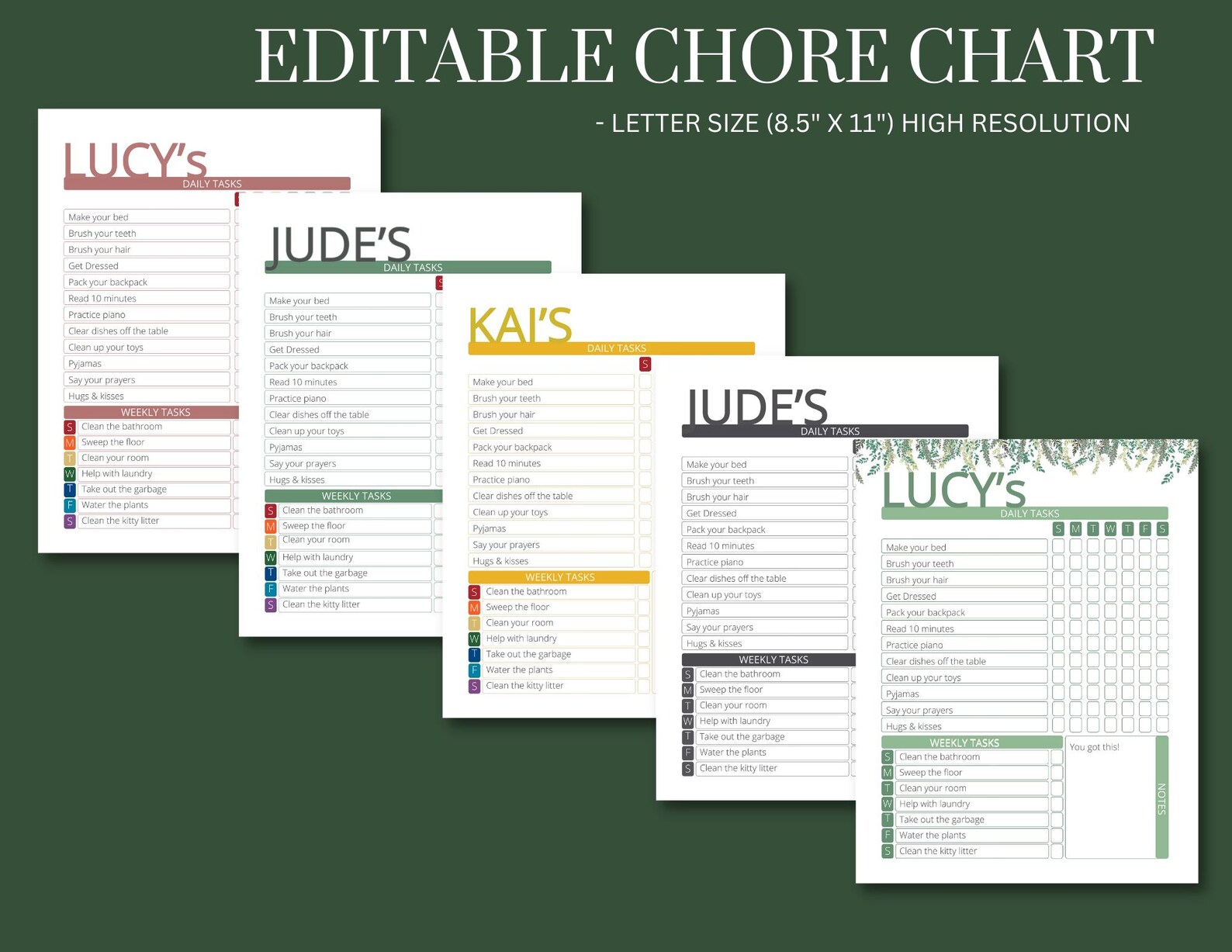 Editable Children's Chore Chart, Kids Chore Chart, Editable Chart ...