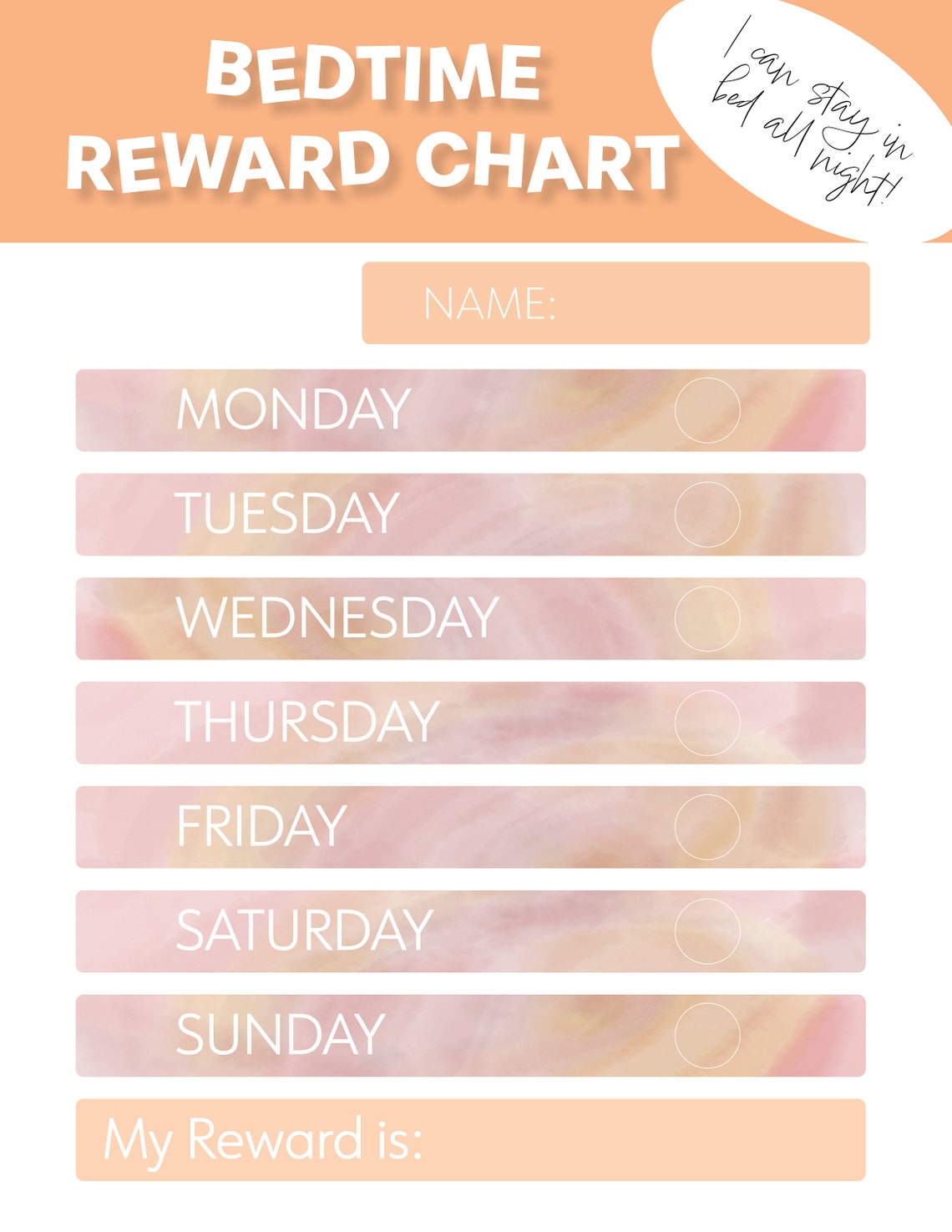 Bedtime Reward Chart, Kids, Reward Chart, Printable Reward Chart, Kids ...