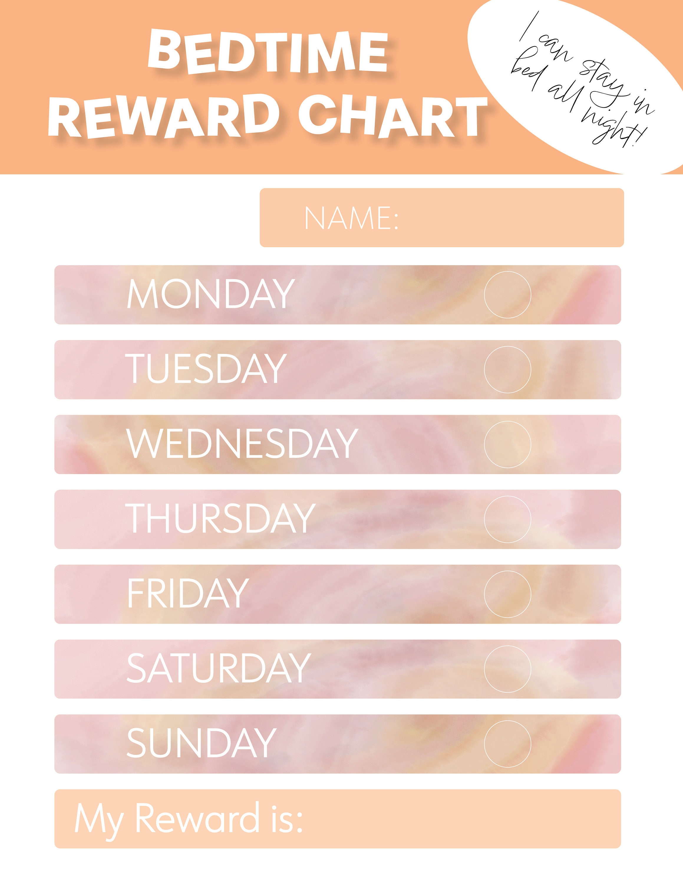 Bedtime Reward Chart, Kids, Reward Chart, Printable Reward Chart, Kids ...