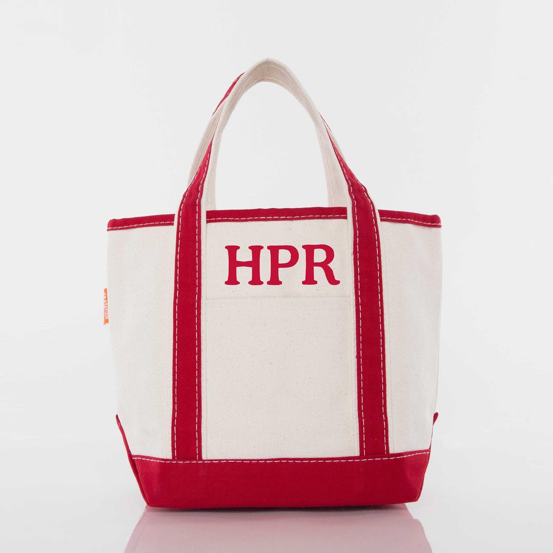 CB Station Open Top Small Tote, Red Trim, Can Be Monogrammed, Canvas ...