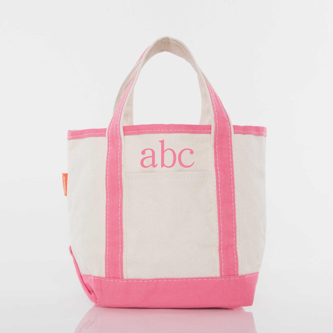 CB Station Open Top Small Tote, Coral Trim, Can Be Monogrammed, Canvas ...