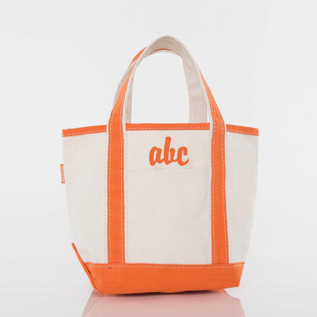 CB Station Open Top Small Tote, Orange Trim, Can Be Monogrammed, Canvas ...
