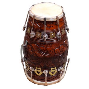 Handmade Dholak: Indian Folk Drum With Carving, Tuning Key & Bag - Etsy