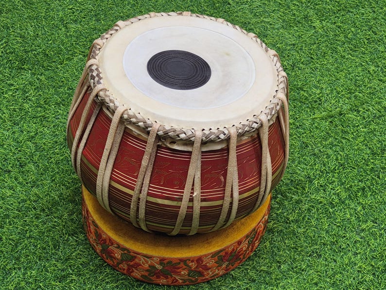 Tabla Drum Set: Brass Bayan Red Painted ,with Gig Bag, Hammer, Cushion ...
