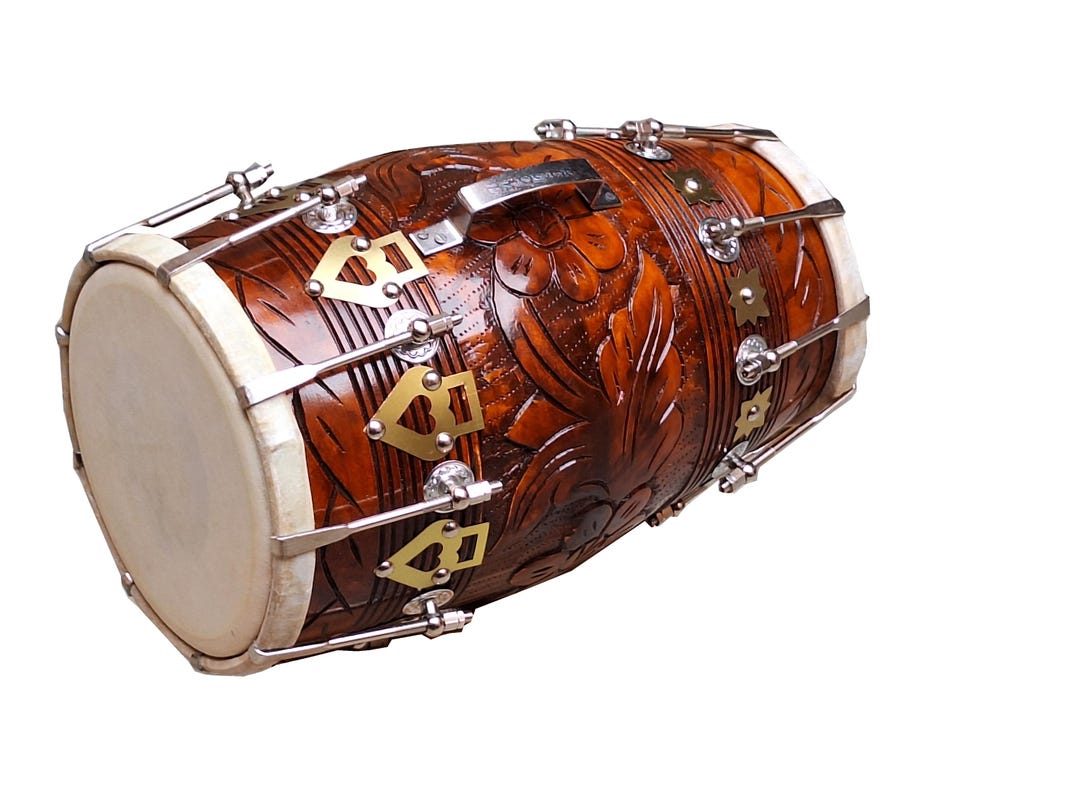 Handmade Dholak: Indian Folk Drum With Carving, Tuning Key & Bag - Etsy