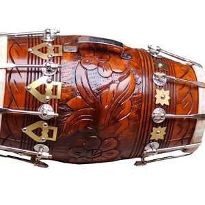 Handmade Dholak: Indian Folk Drum With Carving, Tuning Key & Bag - Etsy
