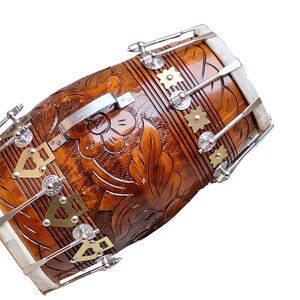 Handmade Dholak: Indian Folk Drum With Carving, Tuning Key & Bag - Etsy
