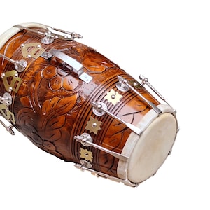 Handmade Dholak: Indian Folk Drum With Carving, Tuning Key & Bag - Etsy