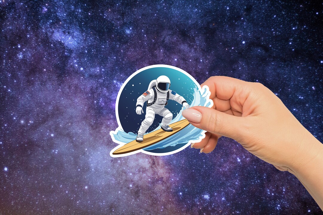 Astronaut Surfing Sticker | Galaxy Universe Decal | Spaceman Fantasy ...