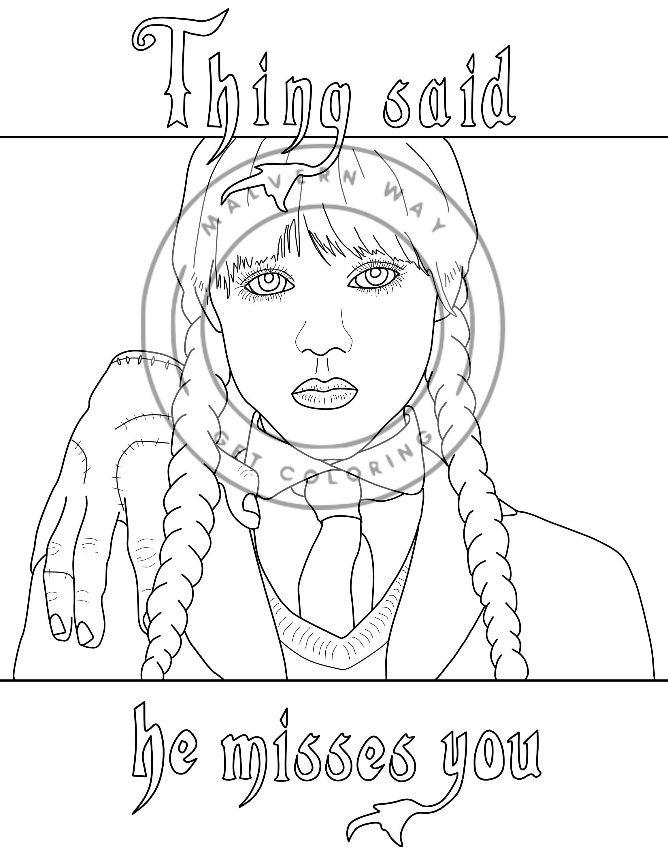 Wednesday Addams And Thing Coloring Page Etsy Australia