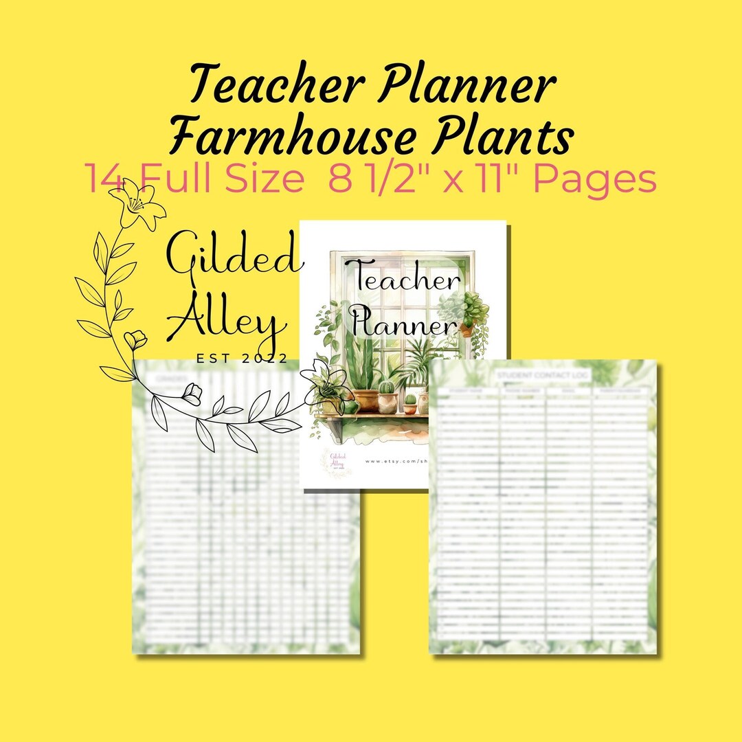 Teacher Planner Farmhouse Plants Theme - Etsy