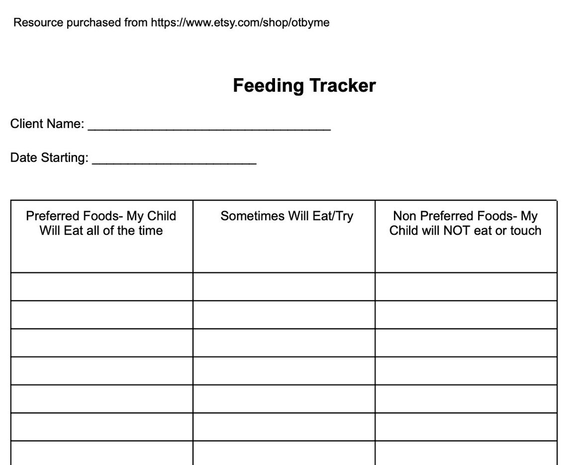 Feeding Therapy Food Tracking Template for Speech and Occupational ...