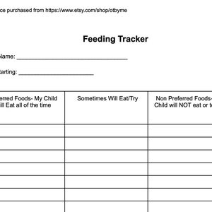 Feeding Therapy Food Tracking Template for Speech and Occupational ...