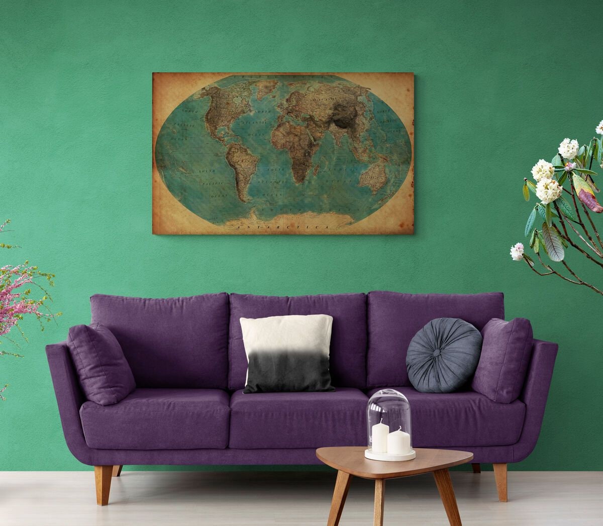 Retro World Map Atlas 1930 Canvas Decor - Etsy