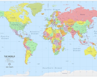 World Political Map Poster - Etsy