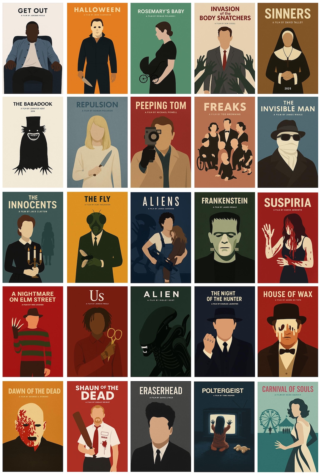 Minimalist Faceless Portrait Movie Posters | Classic Horror Film Art ...