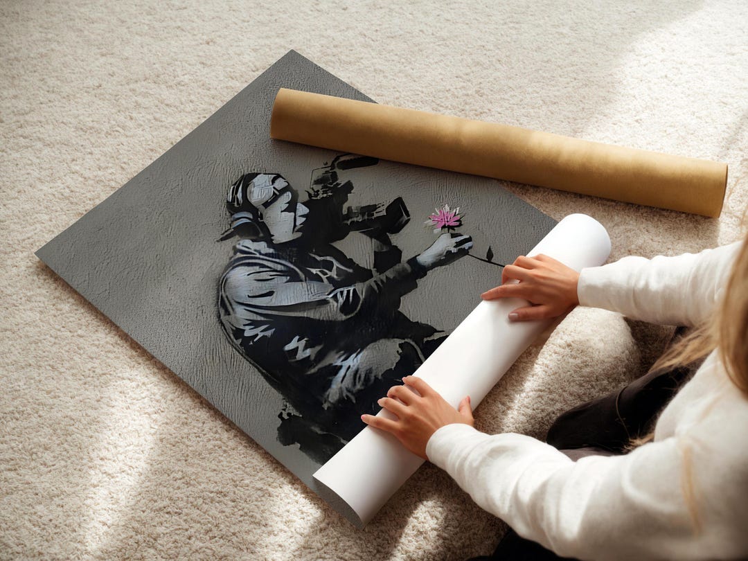 Banksy Camera Man Flower Canvas Print - Framed Wall Art - Etsy