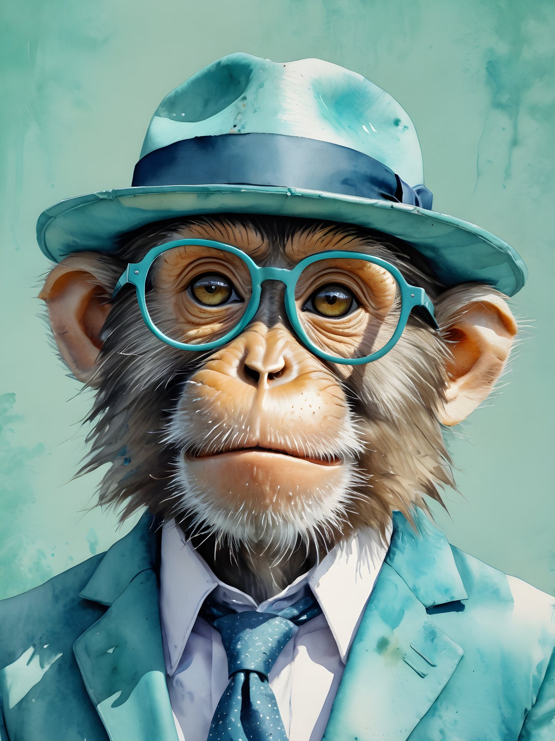 Wall Art, Monkey Art Monkey Wearing Suit With Hat Poster Framed Poster ...